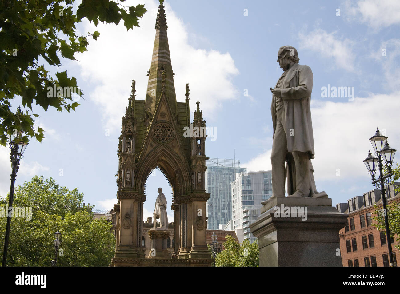 Manchester England UK Statue of John Bright and the Albert memorial in ...