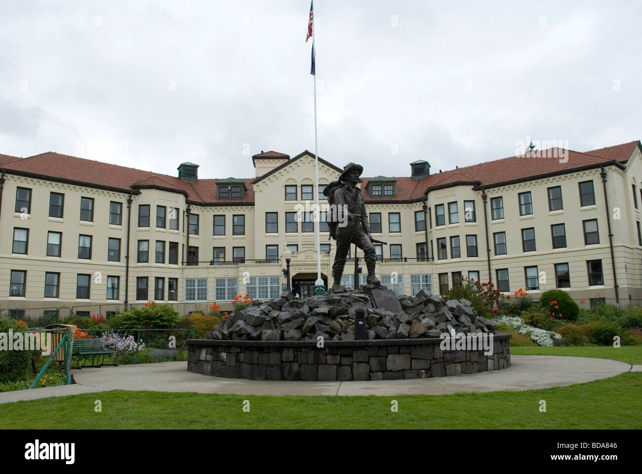 The Prospector Statue with Sitka Pioneers Home in background, Sitka ...