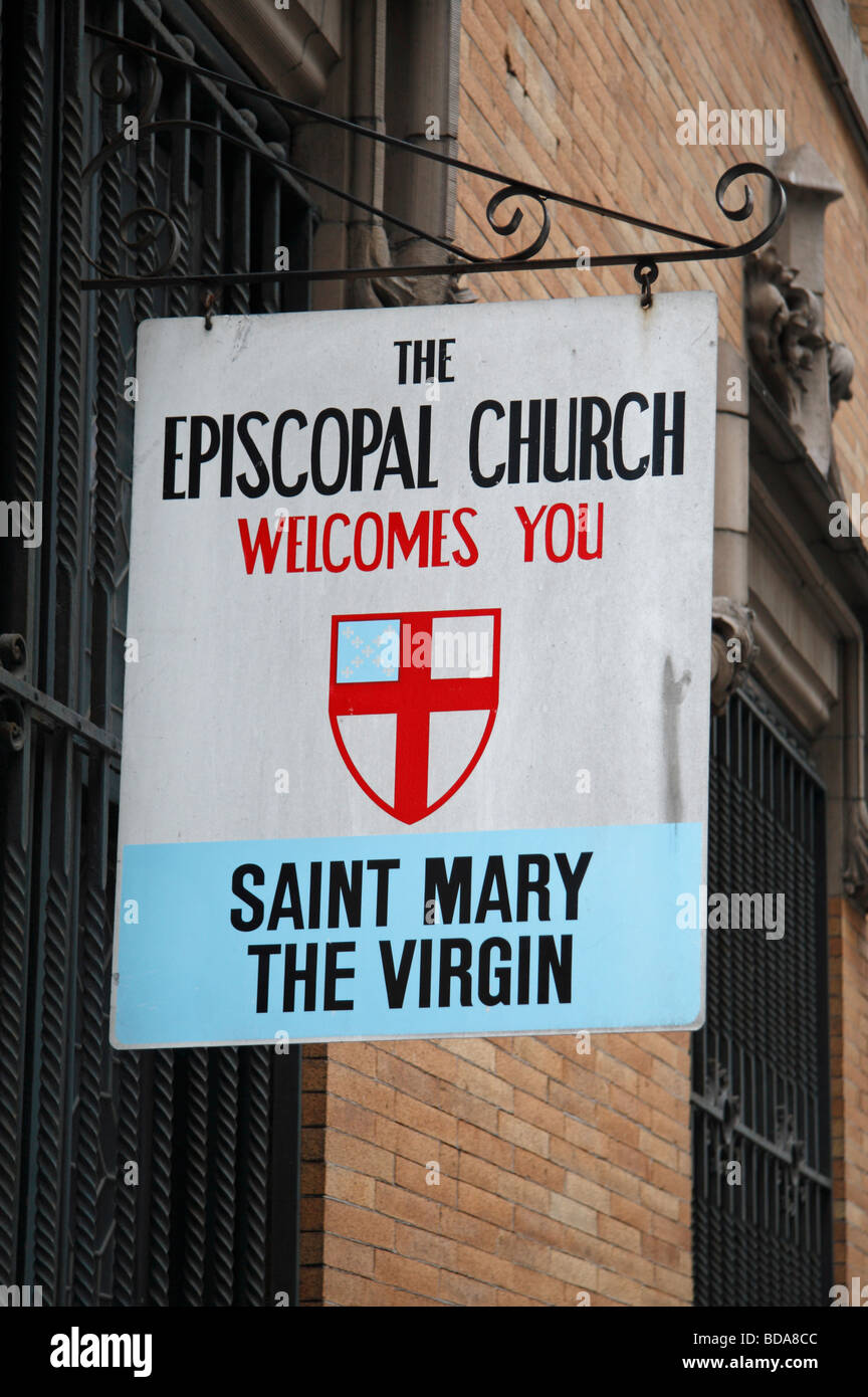 A sign above the entrance to the Saint Mary The Virgin Episcopal Church ...