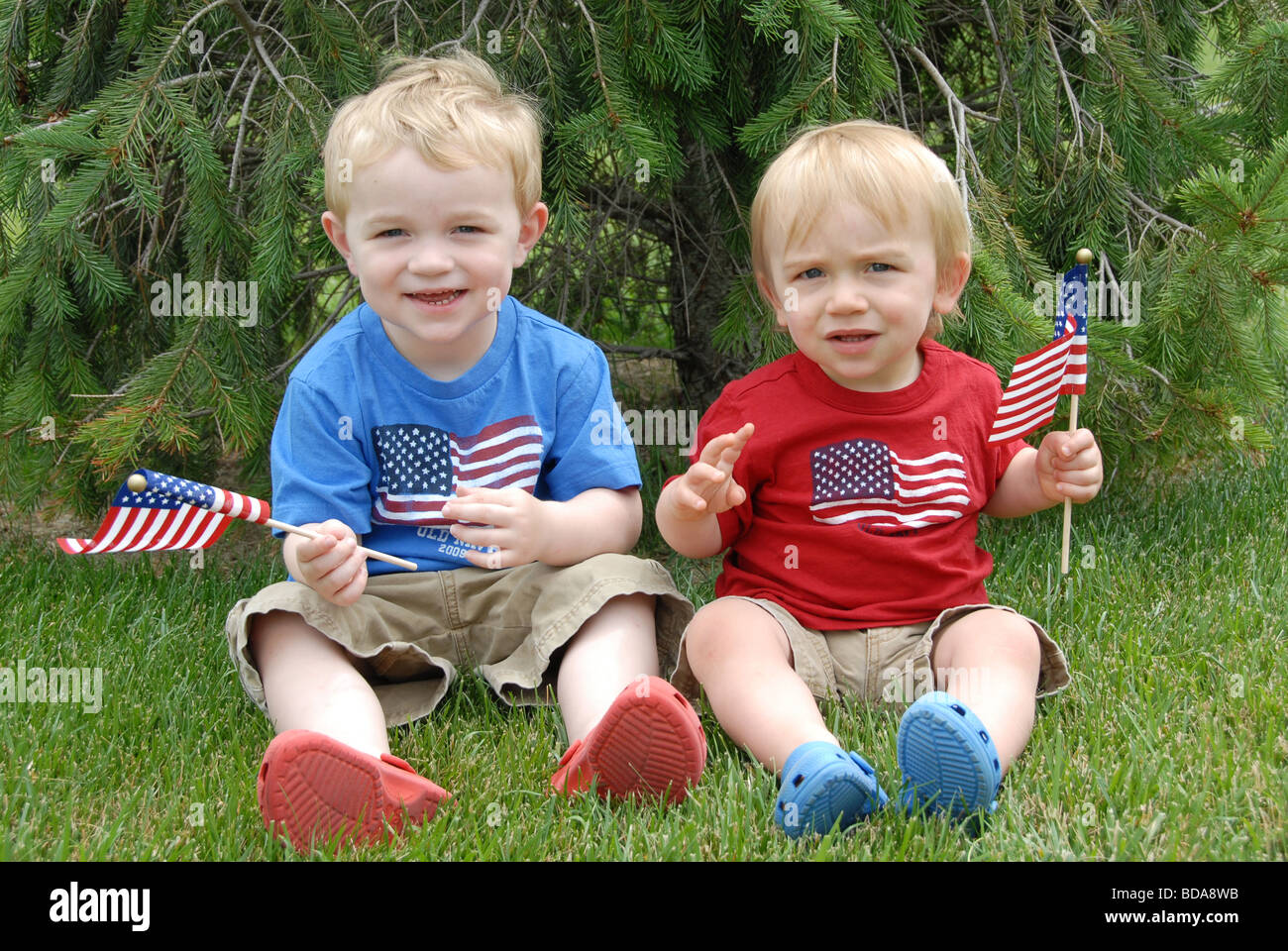 Two brothers celebrate the Fourth of July in there patriotic red, white ...