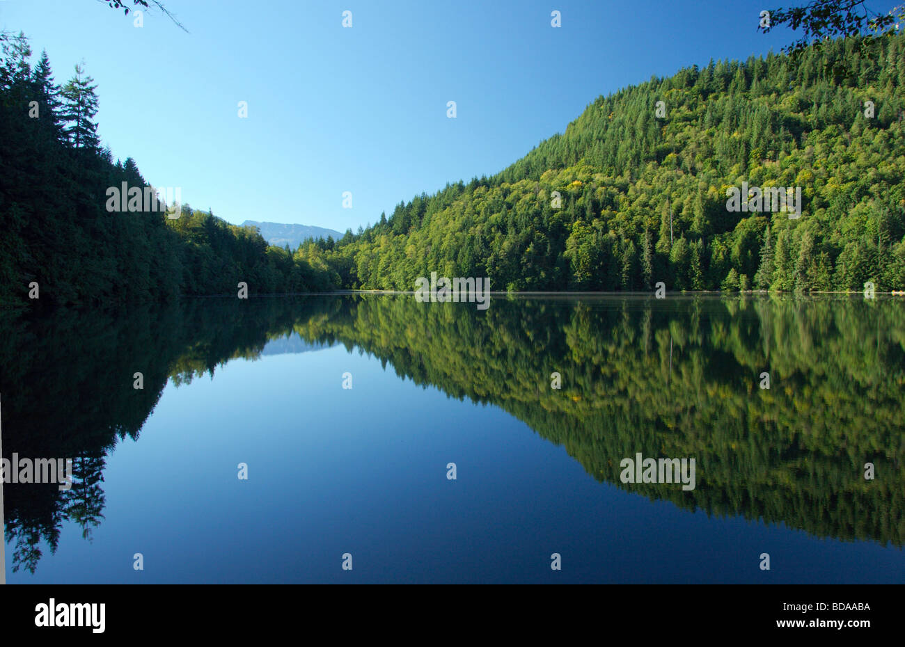Crystal clear reflection at Alice Lake, near Squamish BC, Canada Stock ...