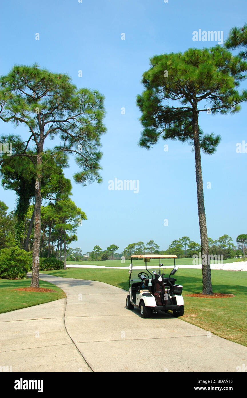 Golf course with cart on path Stock Photo - Alamy
