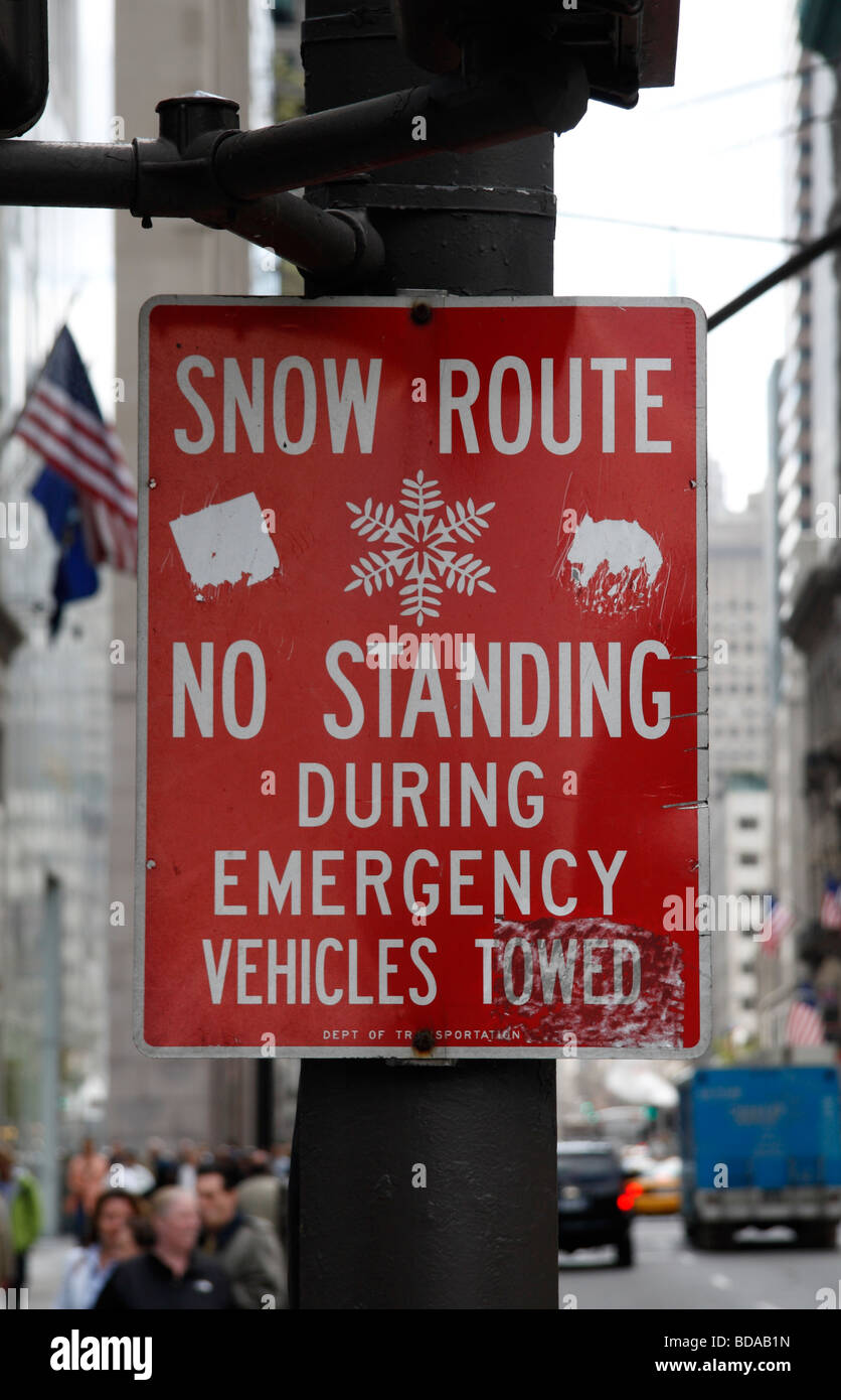 A road sign showing a snow route on the Avenue of the Americas (Sixth ...