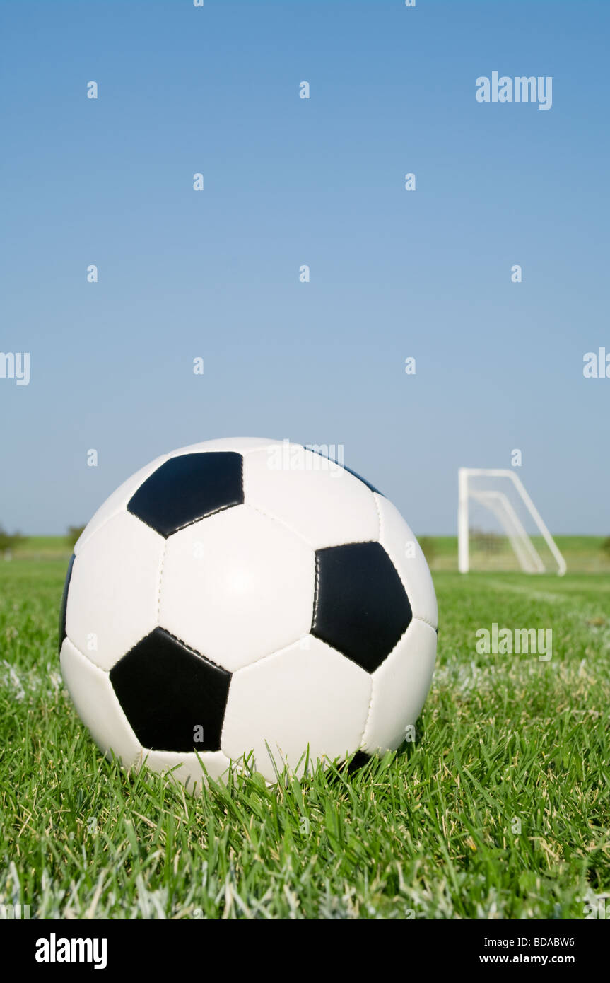 Soccer ball in corner area on the pitch field Stock Photo - Alamy