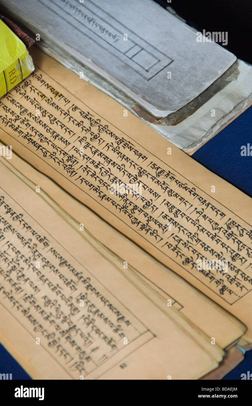 Buddhist scriptures in a monastery, Thiksey Monastery, Ladakh, Jammu ...