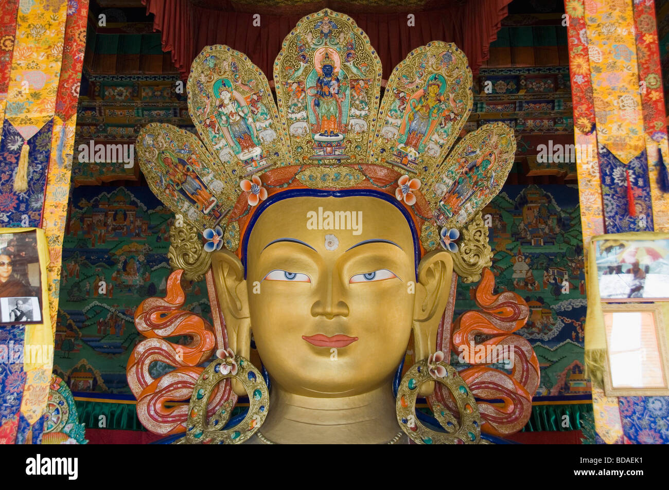 Golden Buddha statue in a monastery, Thiksey Monastery, Ladakh, Jammu and Kashmir, India Stock ...