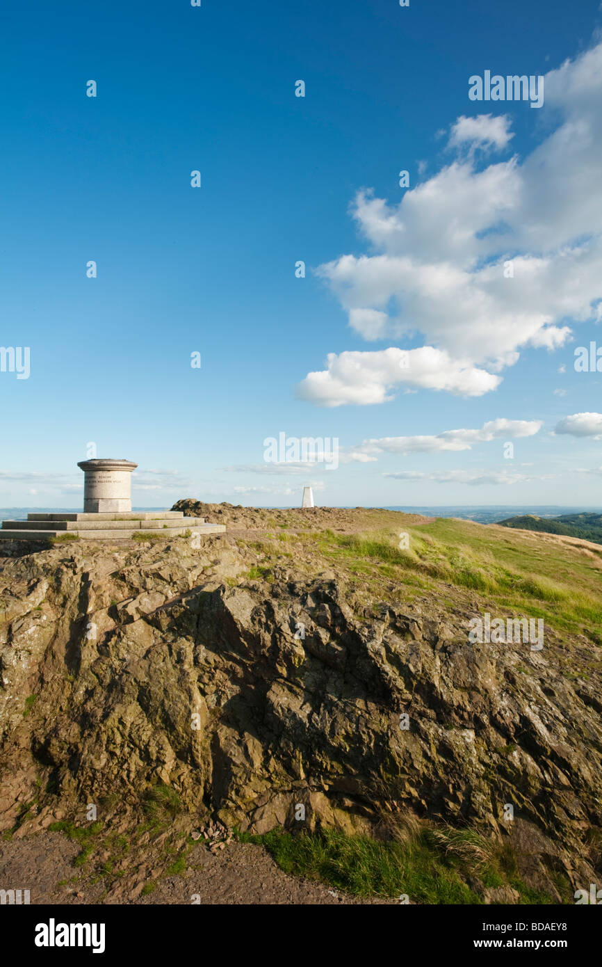 Summit stone and plaque memorial on the top of Worcestershire Beacon ...