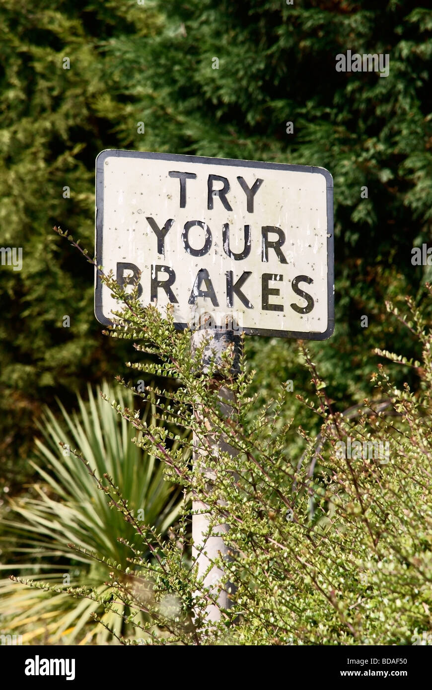 Try your brakes sign Stock Photo - Alamy