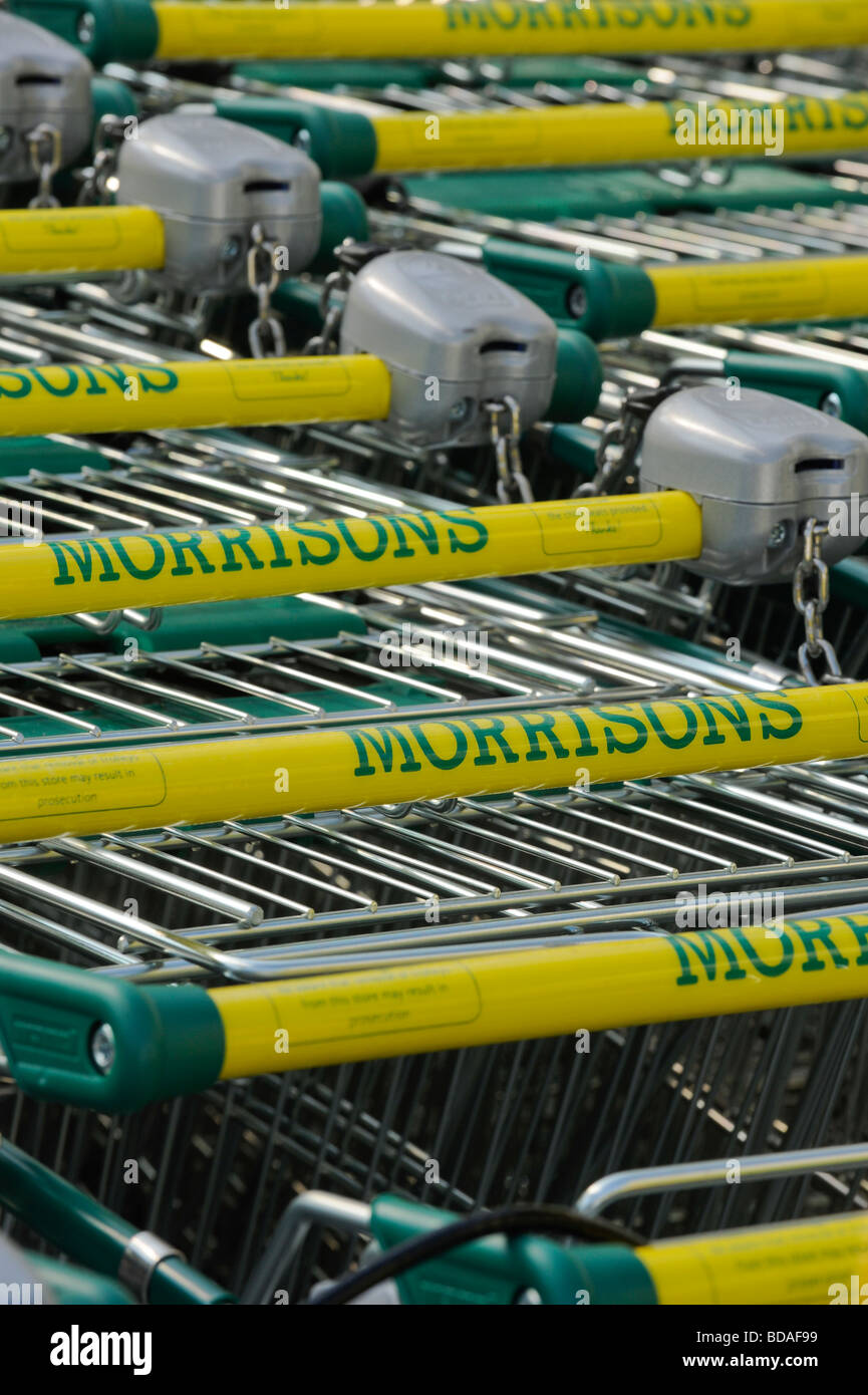 Morrisons supermarket trolleys in a trolley park Stock Photo - Alamy
