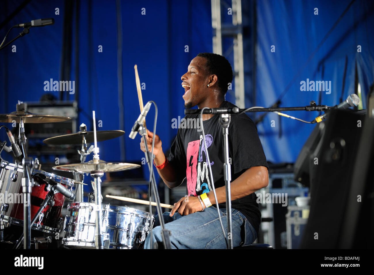 Anthony Lewis drummer on stage with Grace Ashton at Vibes from the ...