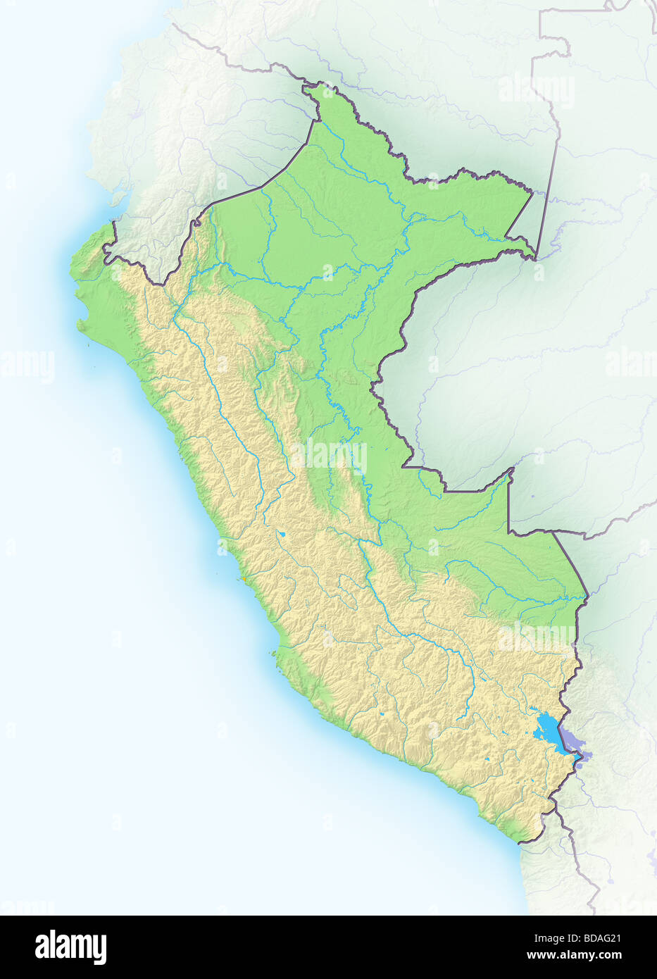 Peru, shaded relief map Stock Photo - Alamy