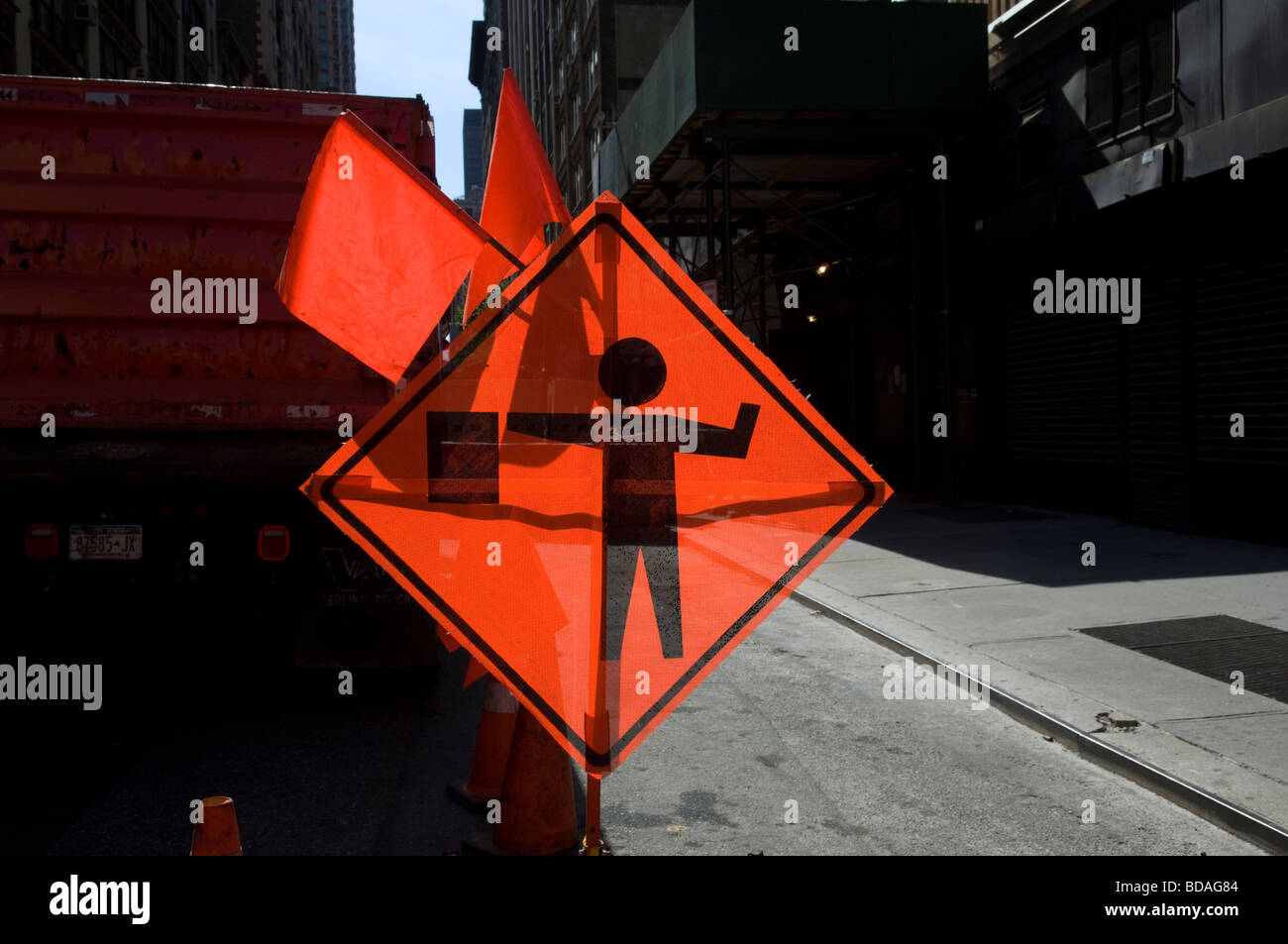 A flagman sign in the neighborhood of Chelsea in New York on Saturday ...