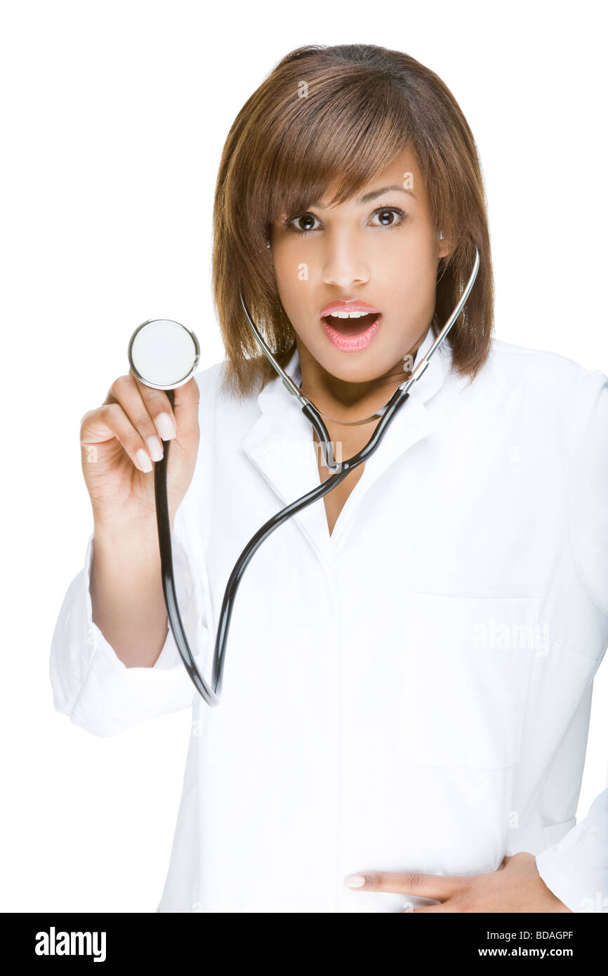 Full isolated portrait of a beautiful african doctor Stock Photo - Alamy