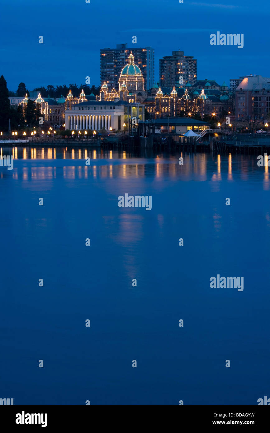 Inner harbour and Parliament Buildings at dusk - Victoria, BC, Canada ...