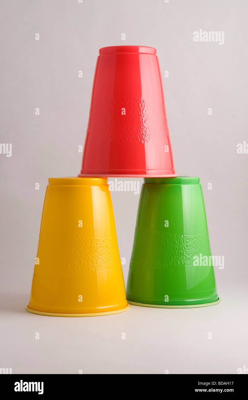 Three stackable plastic cups Stock Photo - Alamy