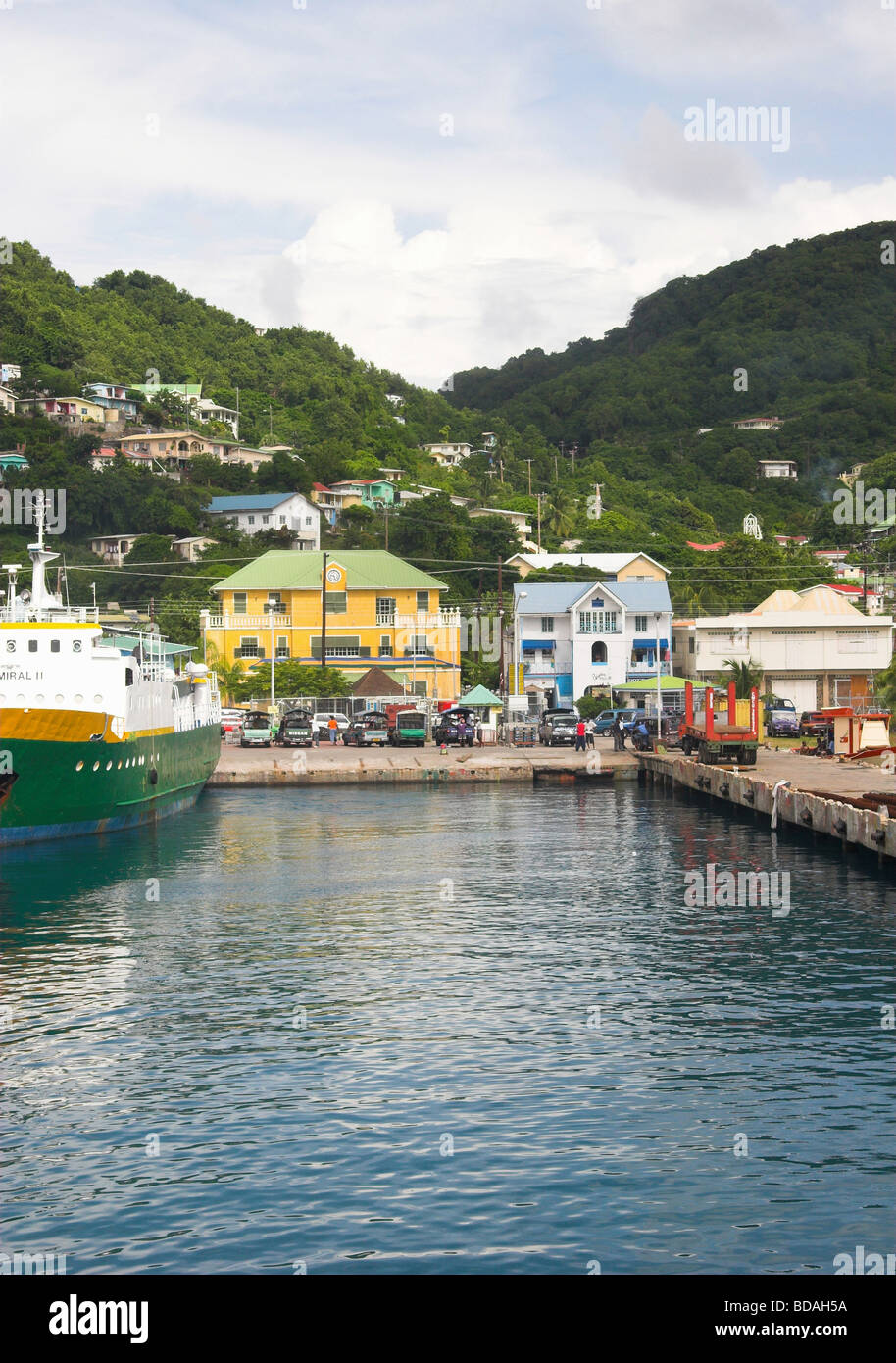 Colorful colonial type buildings in Port Elizabeth Harbour Bequia Stock ...