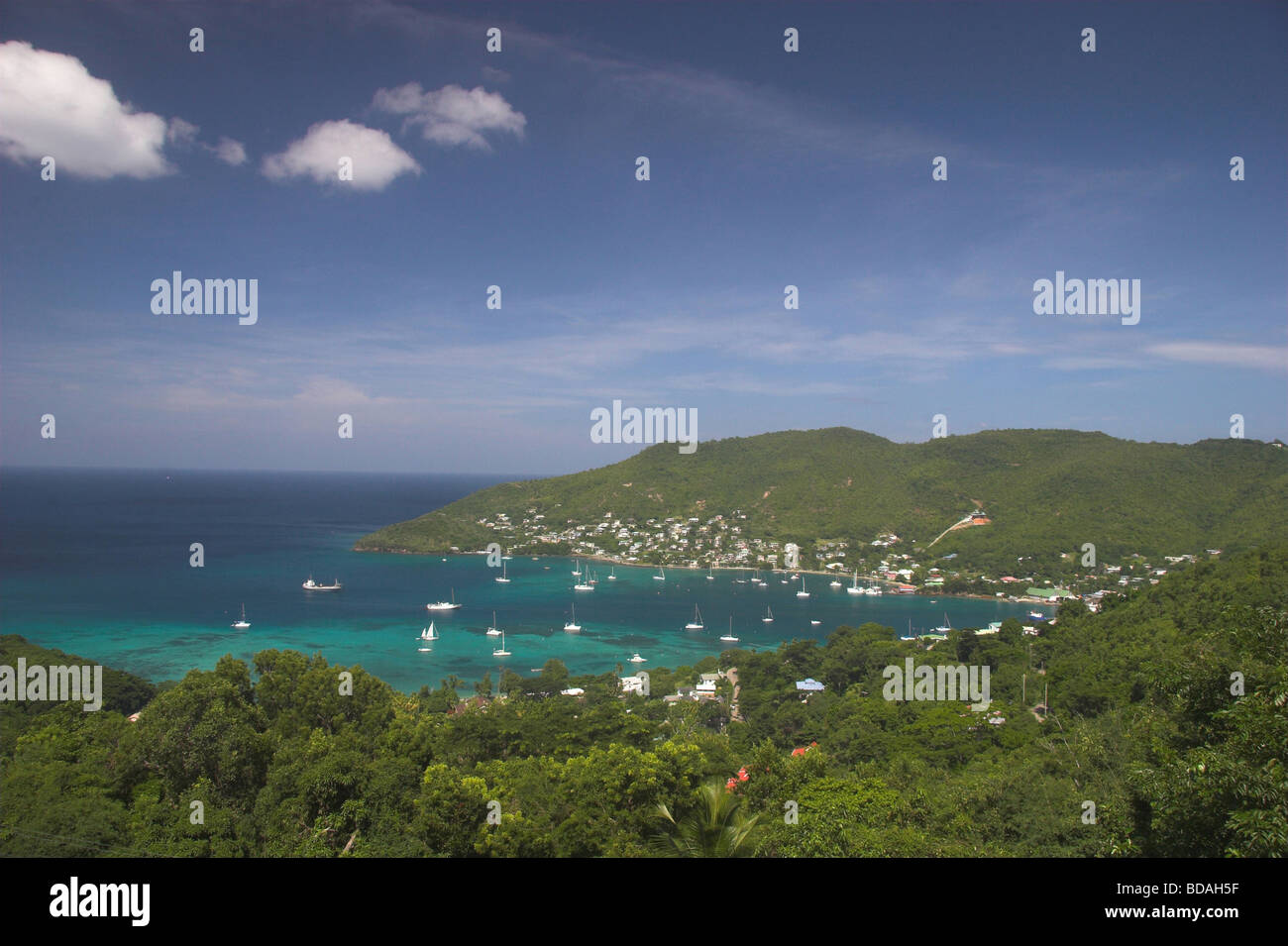 Spectacular aerial view of Admiralty Bay Port Elizabeth Bequia Stock ...