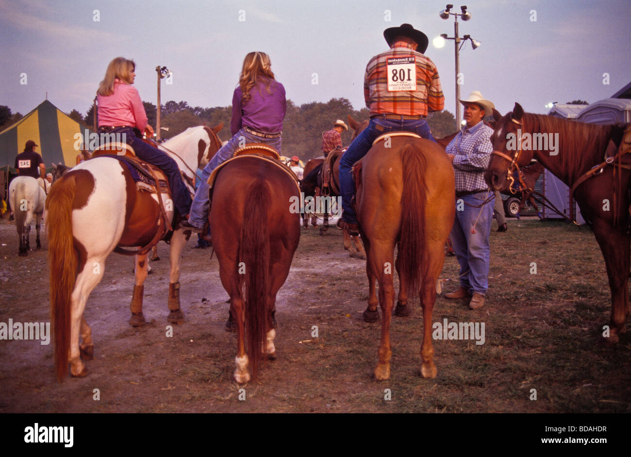 Group of riders put horses through paces for rodeo country fair judges ...