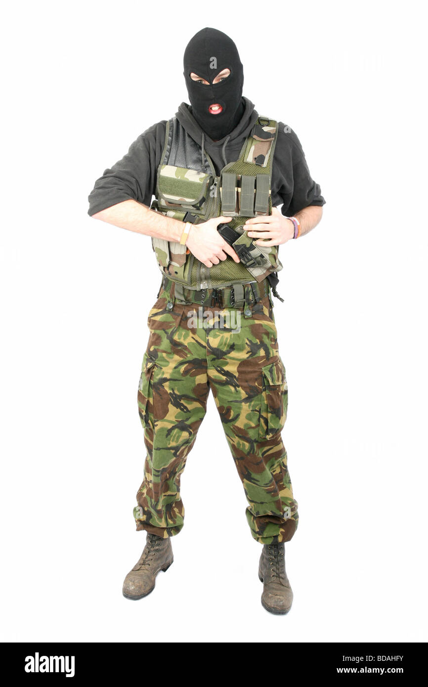 masked gun man on isolated white background Stock Photo - Alamy