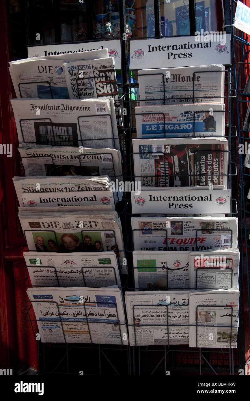 International newspaper stand outside paper shop, Edinburgh, Scotland ...