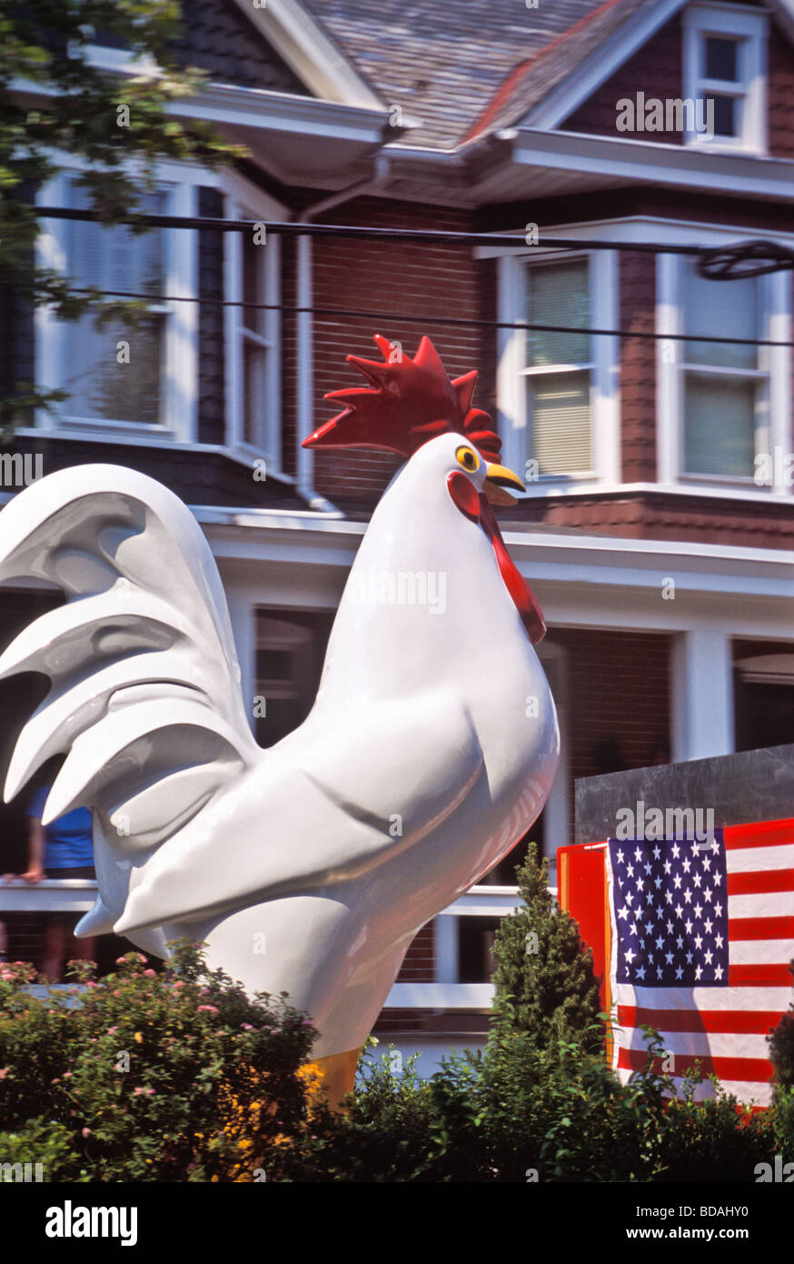 Large bird on small town parade float Stock Photo - Alamy