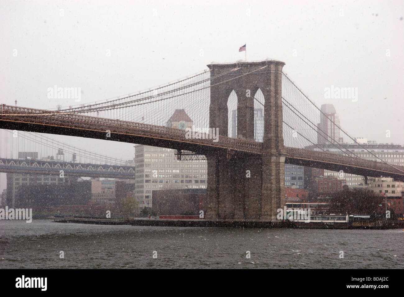 Brooklyn Bridge in a snow storm, New York Stock Photo - Alamy