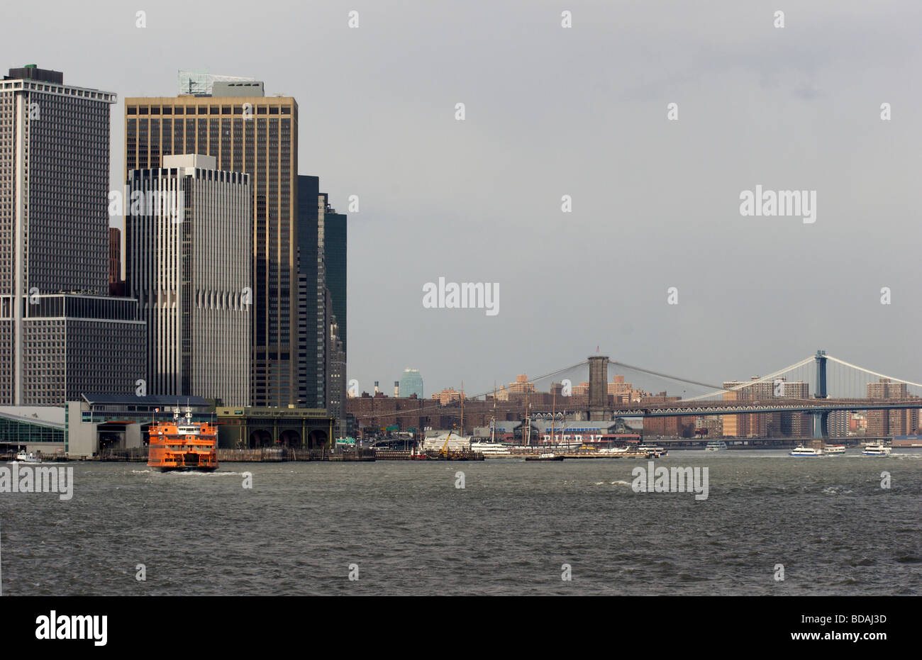 Staten Island Ferry pulls into ferry terminal, Brooklyn and Manhattan ...