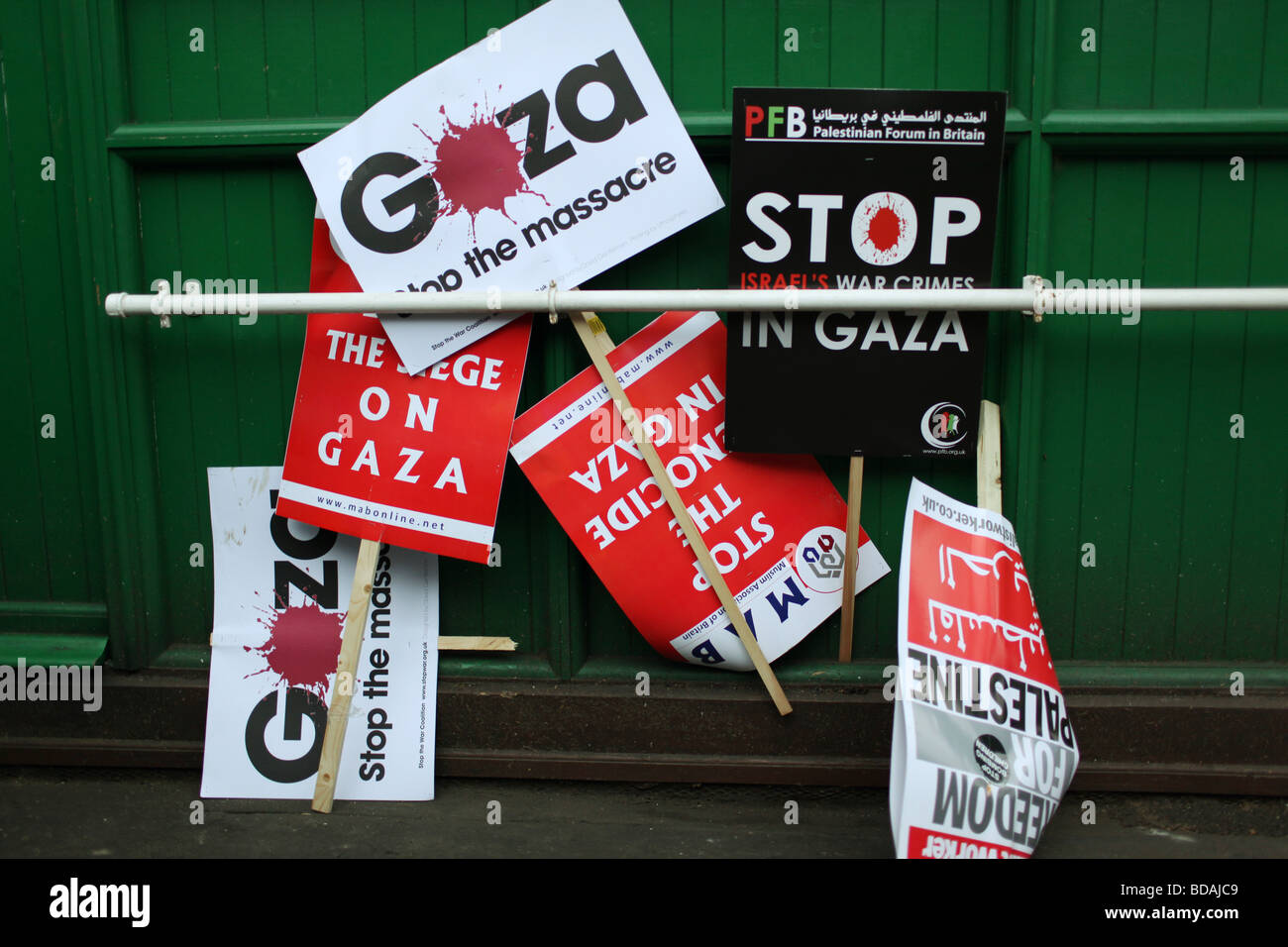 Placards at a Gaza protest Stock Photo - Alamy