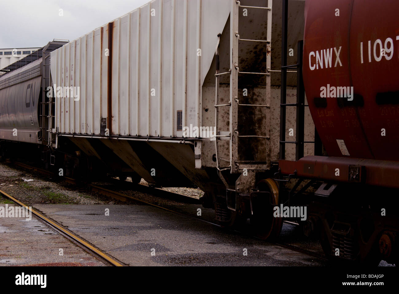 Drab looking photo of rail cars, North Vancouver, BC Stock Photo - Alamy