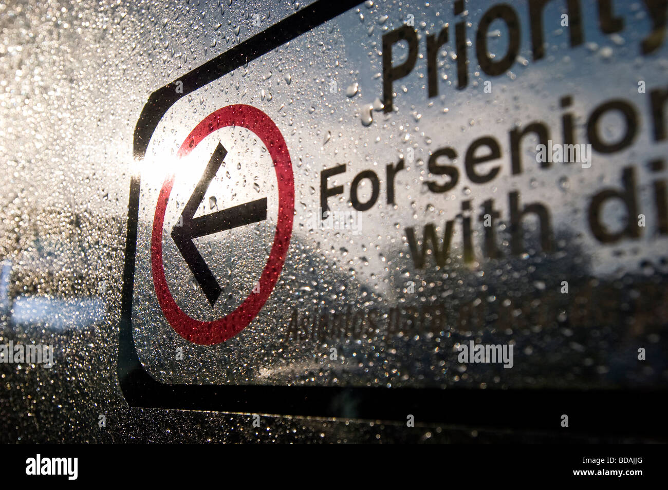 A priority seating sign on a bus in Miami Beach, Florida Stock Photo ...