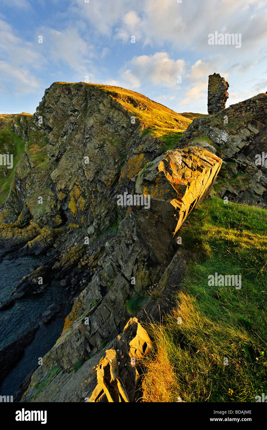 Evening sunlight on the ruins of Fast Castle and the Berwickshire ...