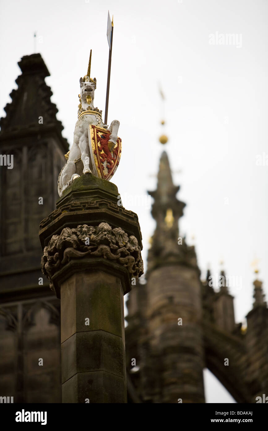 The Unicorn A Symbol Of Scotland Stands Upon A Stone Column With The the-unicorn-a-symbol-of-scotland-stands-upon-a-stone-column-with-the