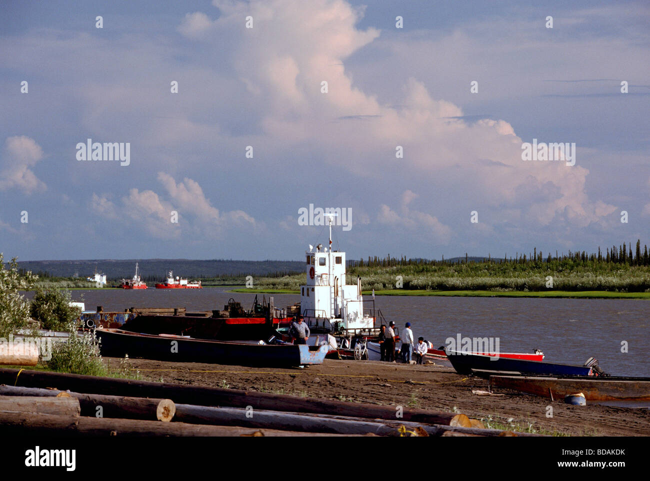 Commercial Boats docked in the Mackenzie River near Inuvik, Northwest ...