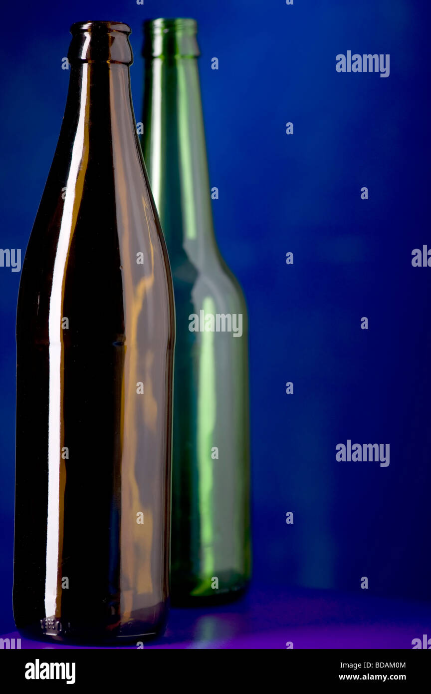 object on blue Glass bottle close up Stock Photo - Alamy