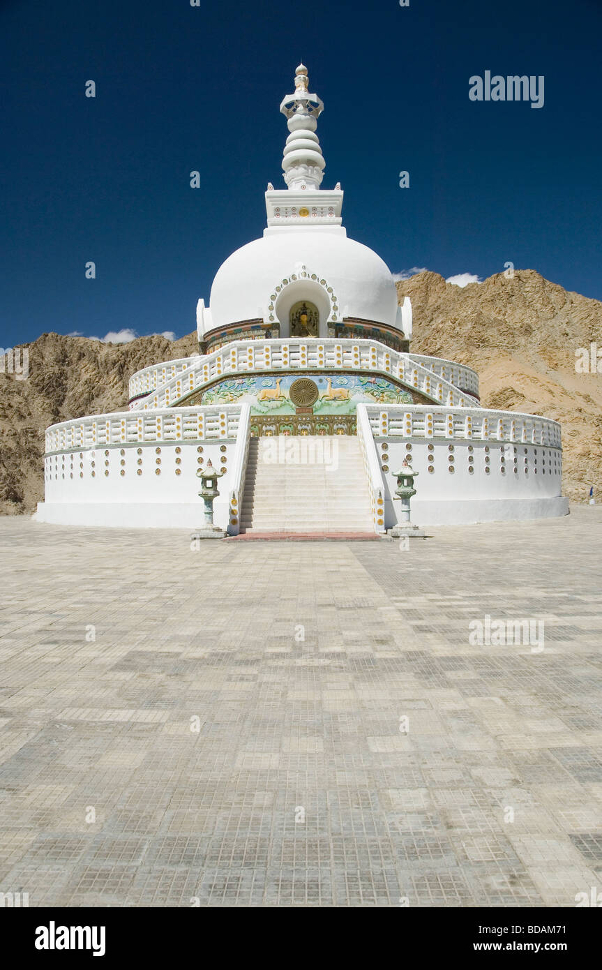 Facade of a stupa, Shanti Stupa, Leh, Ladakh, Jammu and Kashmir, India ...