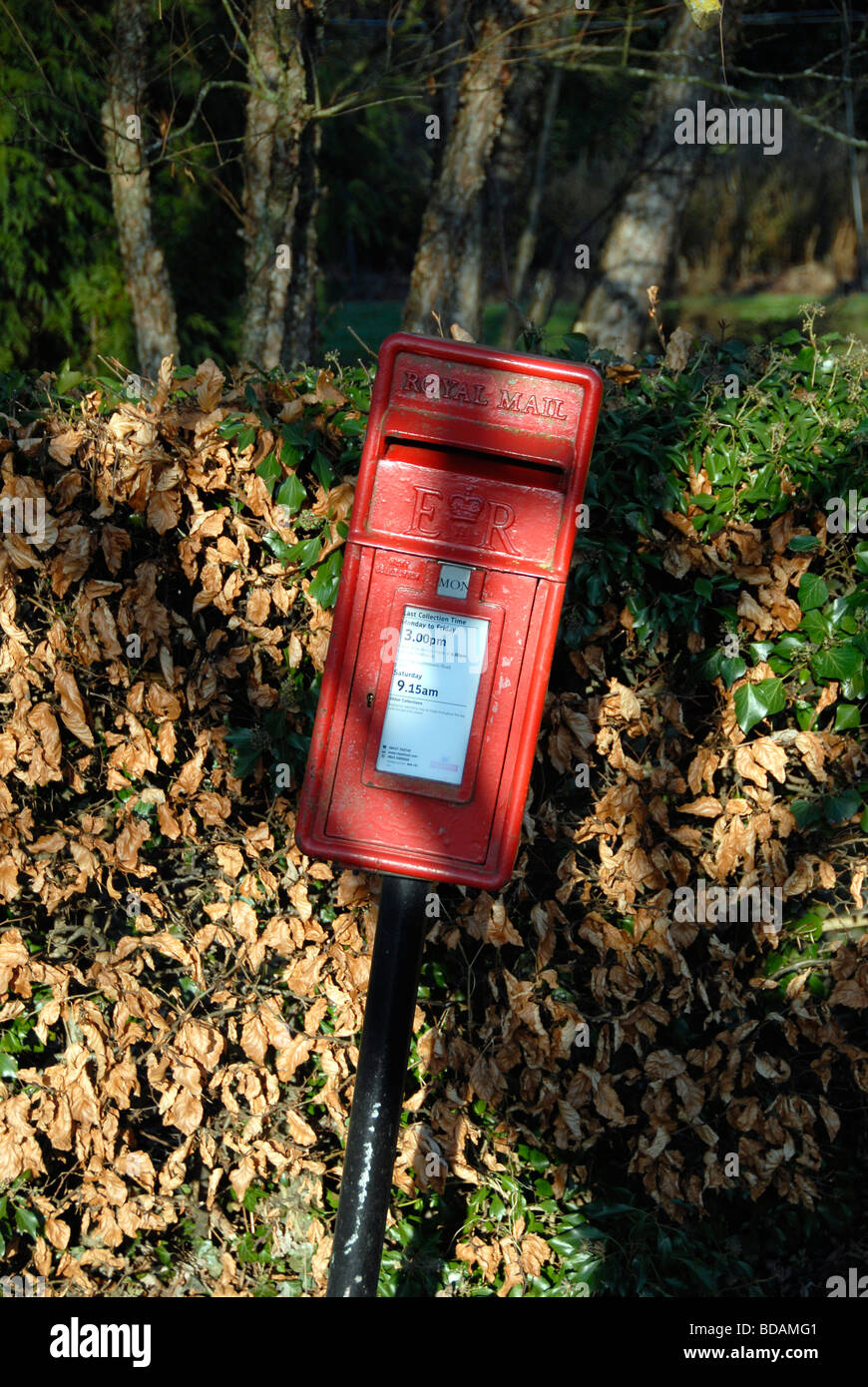 Traditional rural red lamp post box in Sussex countryside, UK Stock ...