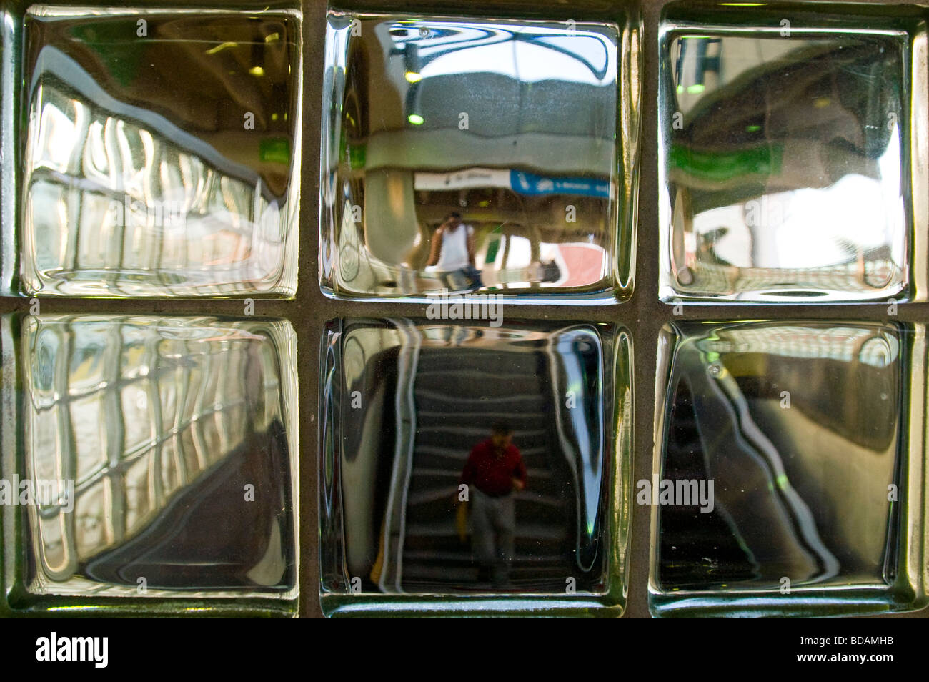 A train station in Miami Beach, Florida seen through a glass block ...