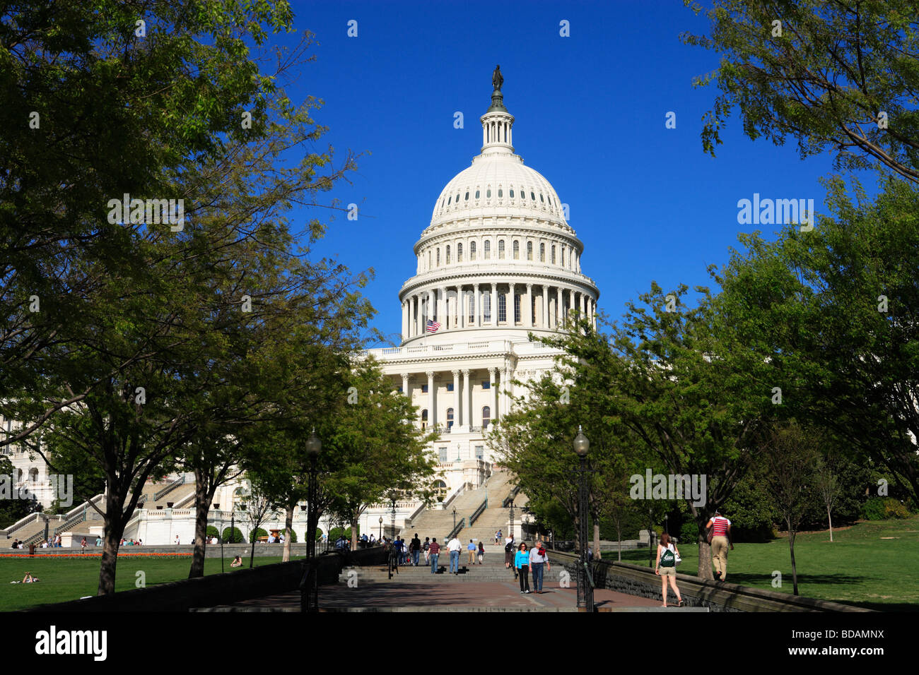 West side view of the United States capitol building dome on a spring ...