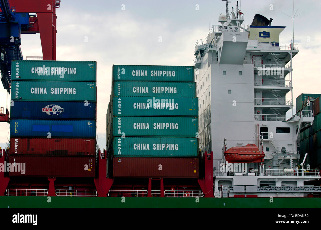 Chinese shipping line container ship in hamburg harbour germany harbor ...