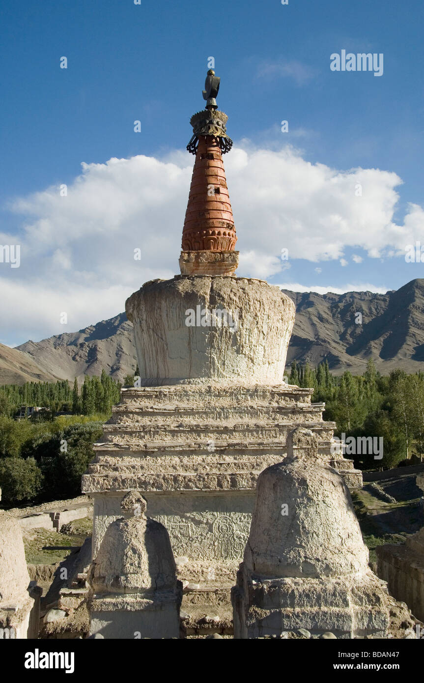 Chortens with a mountain range in the background, Ladakh, Jammu and ...