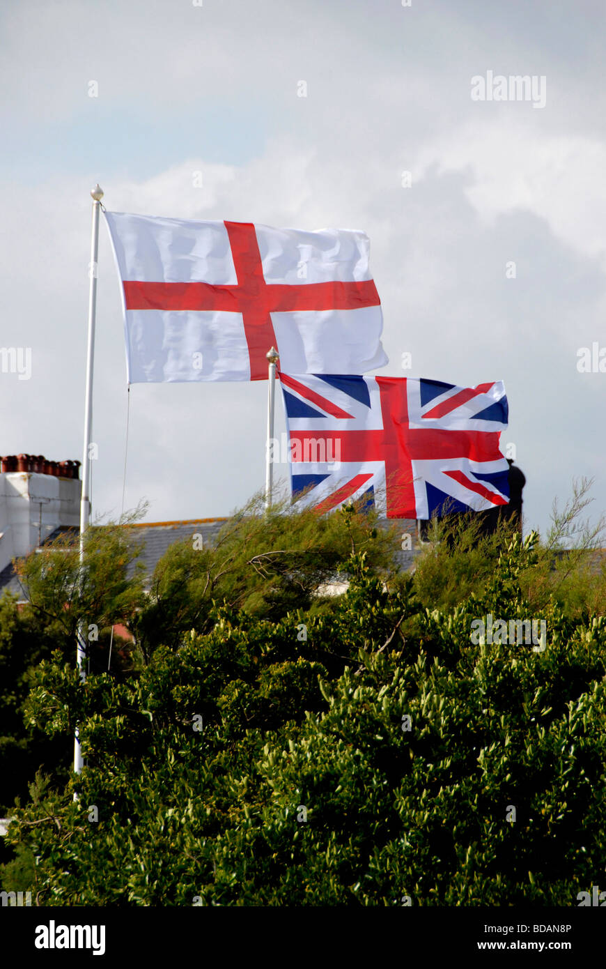 Union Flag and St Georges Cross flying together on Littlehampton sea ...