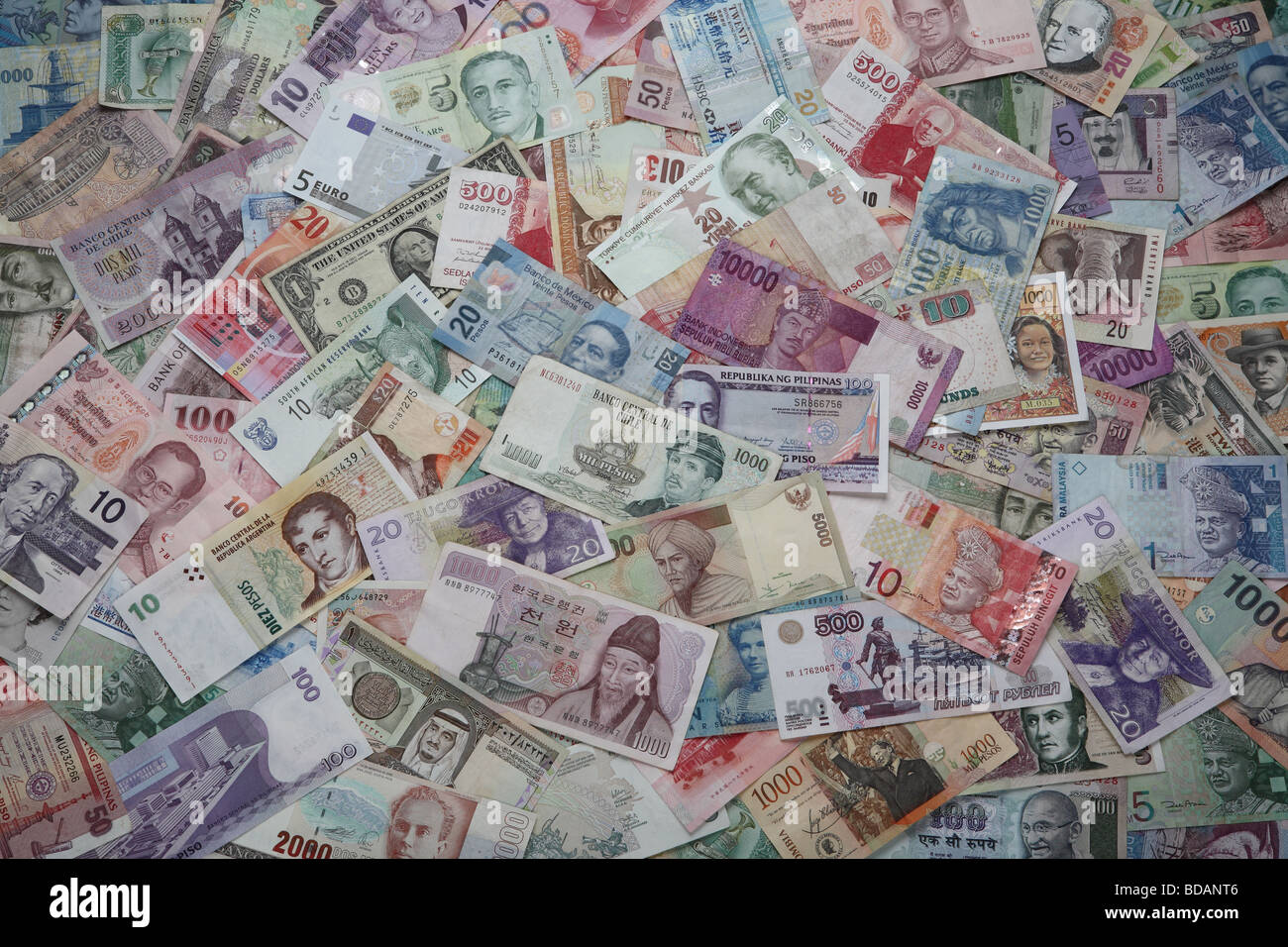 An arrangement of various international currencies Stock Photo - Alamy