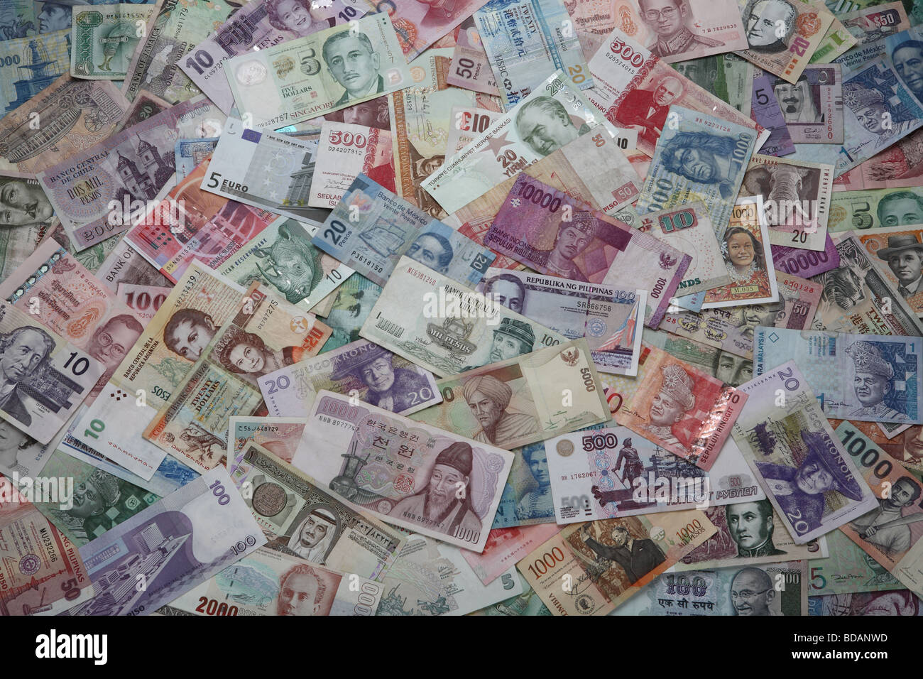 An arrangement of various international currencies Stock Photo - Alamy