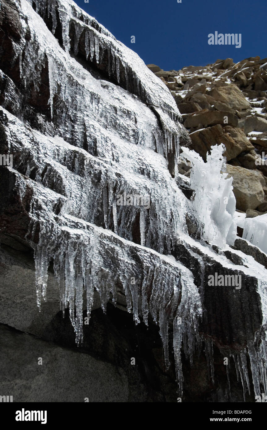 Low angle view of a frozen waterfall, Ladakh, Jammu And Kashmir, India ...