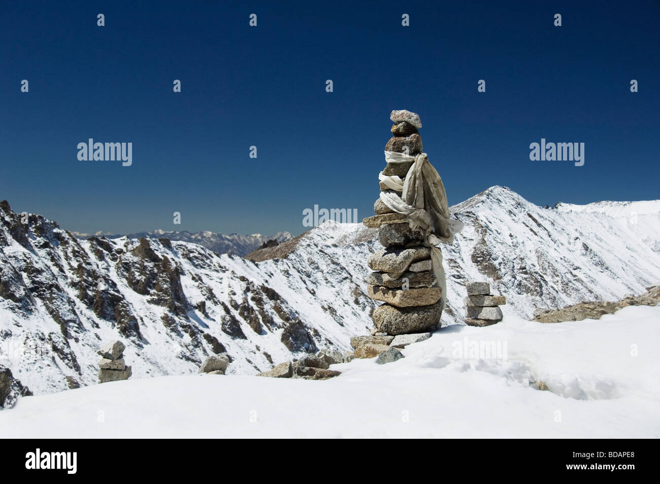 Stack of stones on a mountain, Ladakh, Jammu And Kashmir, India Stock ...