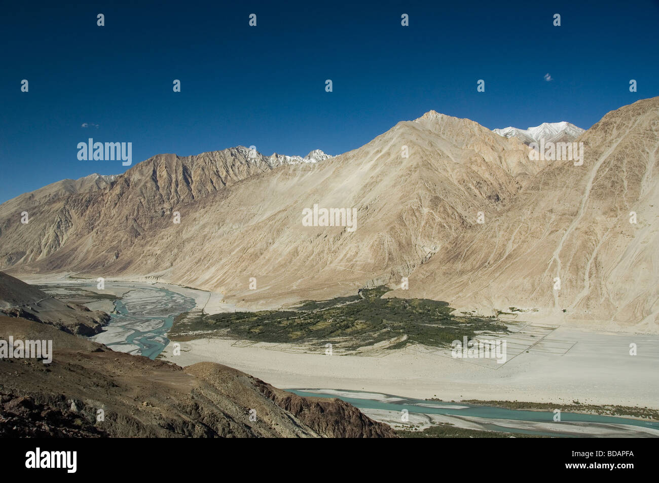 River flowing through a valley, Shyok River, Nubra Valley, Ladakh ...