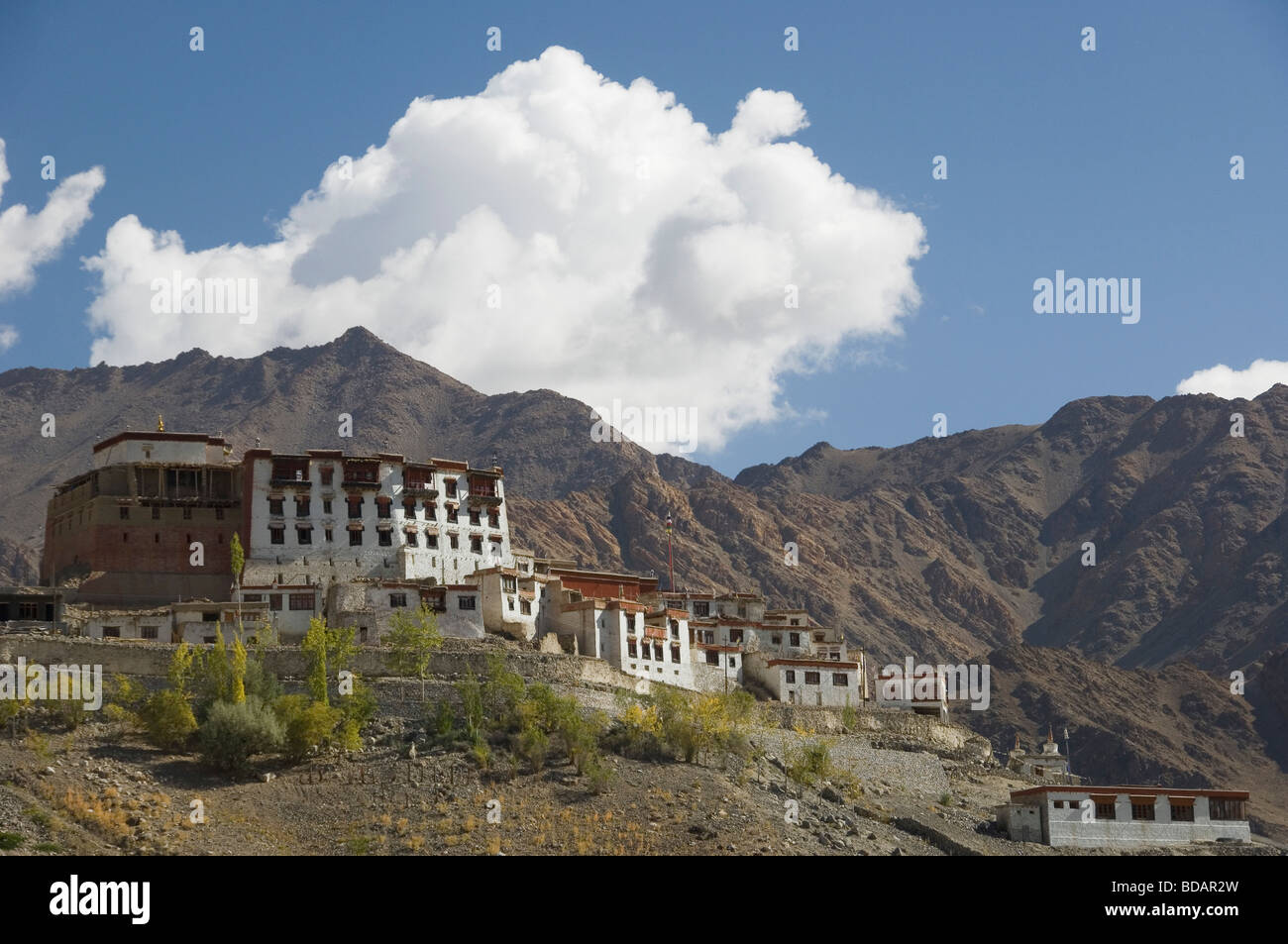 Monastery with mountain ranges in the background, Phyang Monastery ...
