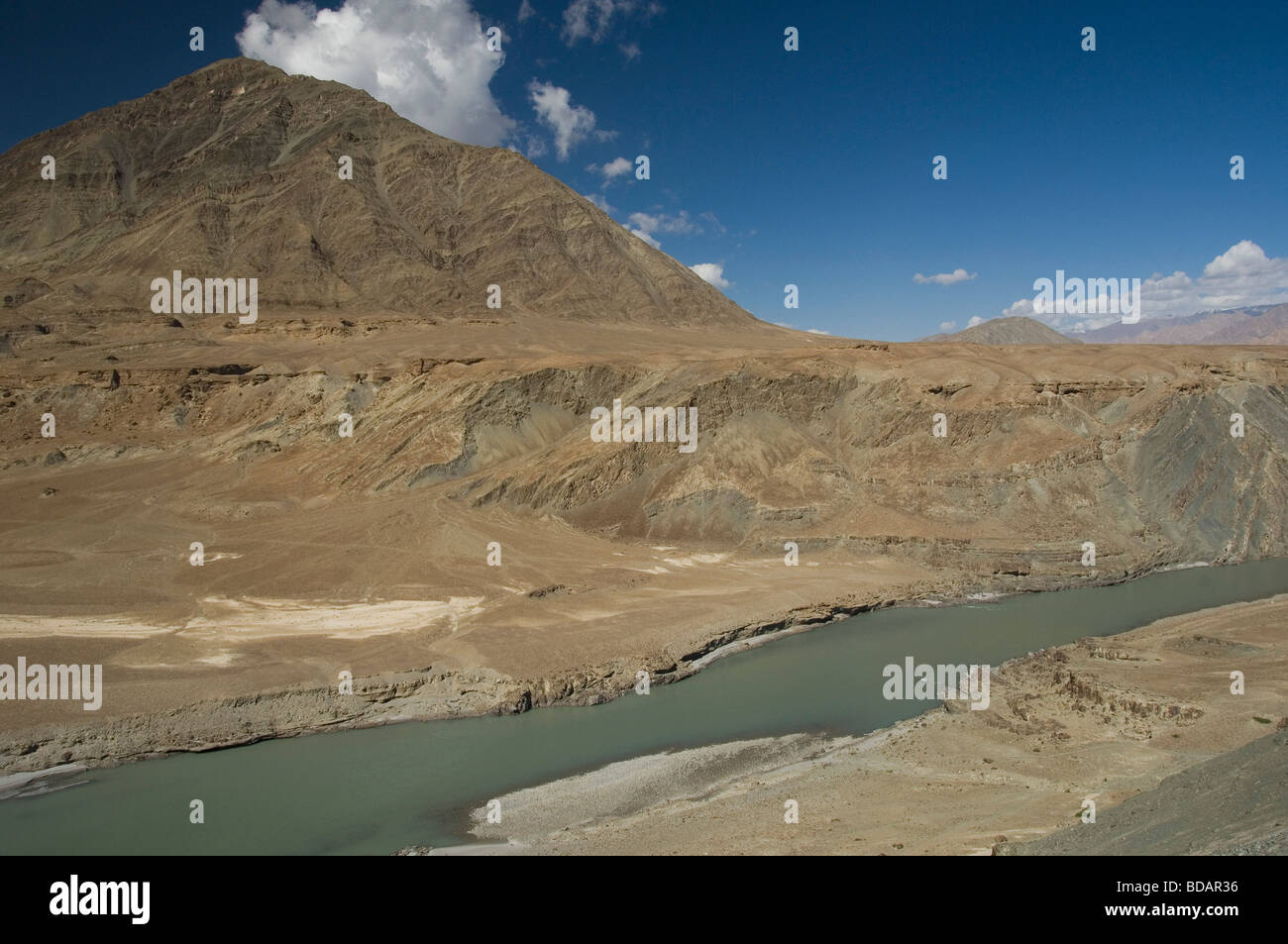 Rivers forming a delta, Indus River, Zanskar River, Ladakh, Jammu and ...