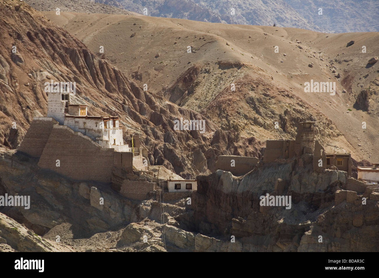 Monastery in mountains, Basgo Monastery, Ladakh, Jammu and Kashmir ...