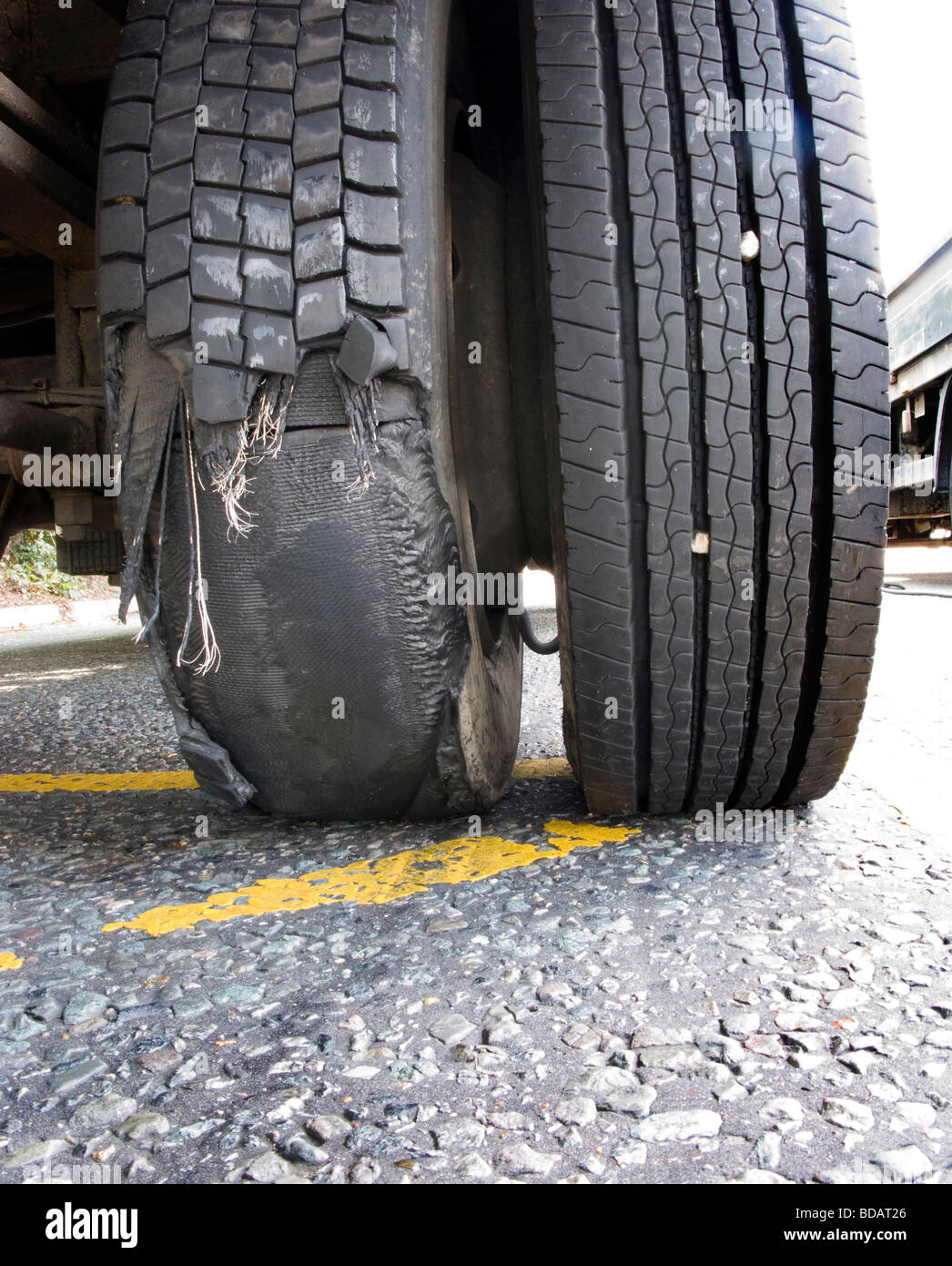 blow out on a lorry wheel Stock Photo - Alamy